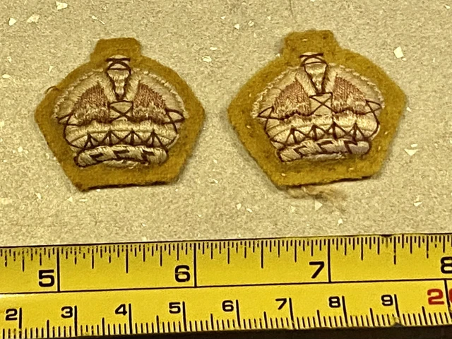 WW2 BRITISH ARMY Cloth Rank Insignia Crowns x2 Yellow Backing, Armoured ...