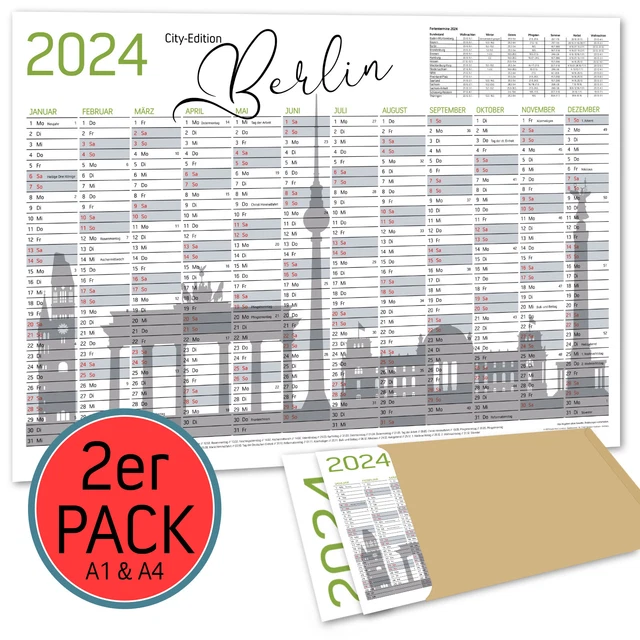 JAHRESPLANER 2024 XXL, Jahreskalender, City Edition BERLIN, Set: DIN A1 ...