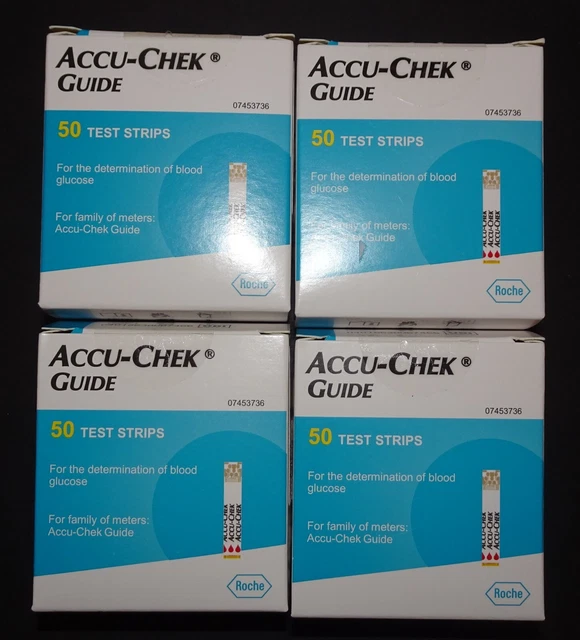 4 BOXES OF 50 Accu-Chek Guide Blood Glucose Test Strips AccuChek - Free ...