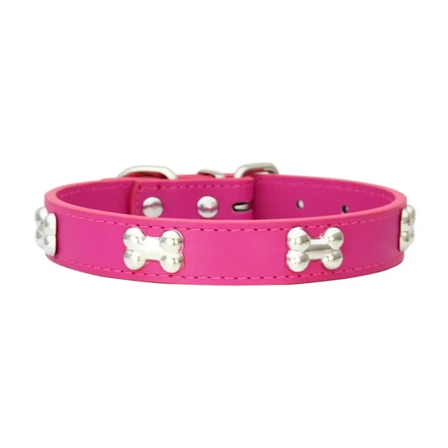 BONE LEATHER DURABLE Pet Dog Collars Puppy Pug Collars for Small Large ...