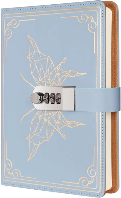 LITERARY VINTAGE LOCKING Leather Notebook,Betiful Butterfly Pattern ...