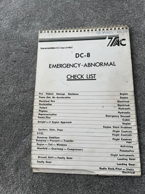 DC-8 EMERGENCY/ABNORMAL CHECKLIST. circa 1977. £8.99 - PicClick UK