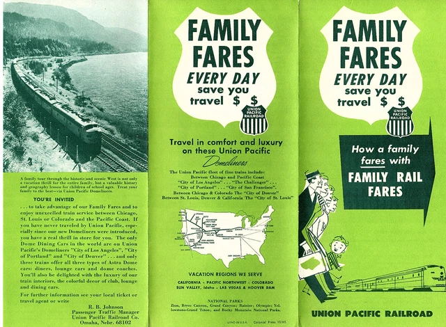 UNION PACIFIC RAILROAD 1965 Pamphlet How to Save on Family Rail Fares ...