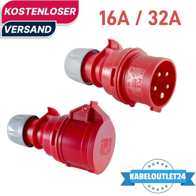 PCE CEE STECKER Kupplung Shark Starkstrom Drehstrom 16A 32A 400V VDE ...