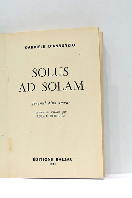 D'ANNUNZIO SOLUS AD Solam Paris 1944 EUR 30,00 - PicClick FR