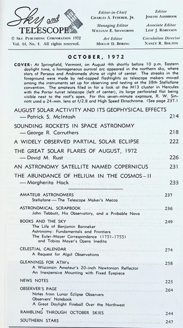 1972 OCT SKY & TELESCOPE solar flares SOUNDING ROCKETS solar eclipse ...