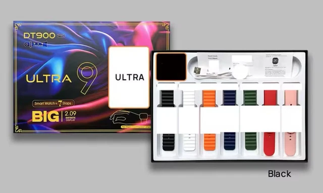 DT900 PRO ULTRA 9 Smartwatch with 7 Multicoloured Straps £24.99 ...