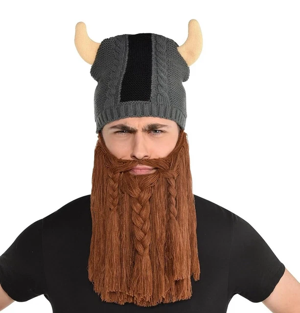 VIKING HAT W/BEARD Yarn Funny Fancy Dress Up Halloween Adult Costume ...