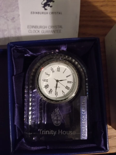 EDINBURGH CRYSTAL GLASS Trinity House Lighthouse Service Mini Clock ...