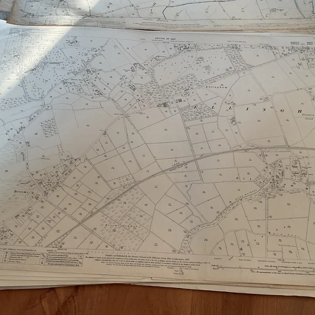 LARGE ANTIQUE Ordnance Survey Map - SUFFOLK - ELLINGHAM , BROOME AREA ...