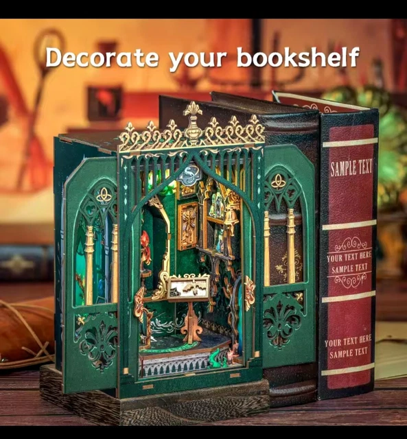 DIY BOOK NOOK Doll House Miniature Wooden Bookshelf Miniatures Model ...