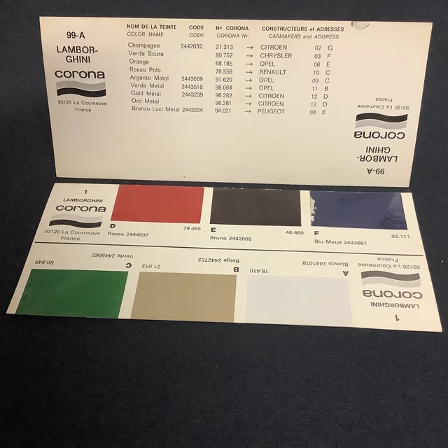 RARE NUANCIER COLOR Chart Book Original Colors 1960~70's LAMBORGHINI £ ...
