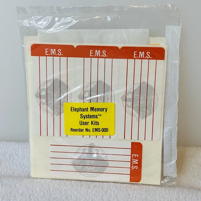 VINTAGE ELEPHANT MEMORY Systems Logo Decal Sticker & 5 1/4” Disk Labels ...