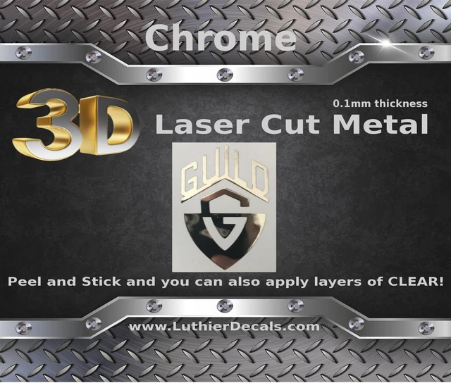 GUILD GUITAR DECAL 3D Metal Chrome headstock Restoration Metal decal ...