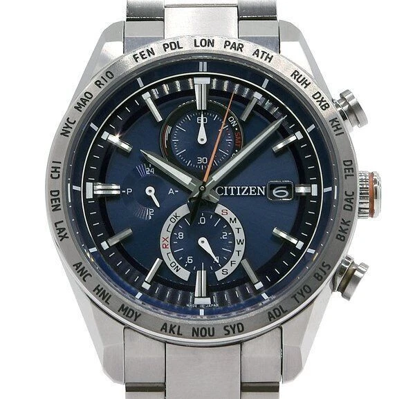 CITIZEN ATTESA ECO-DRIVE AT8181-63L Solar Radio Blue Dial Titanium Mens ...