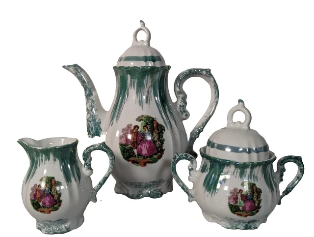 TEA POT VICTORIAN Hand Painted 1960 Green Jap 2 Royal Worcester TeaCup ...