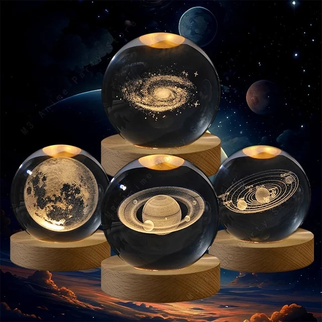 USB 3D MOON Planet Globe Galaxy Night Light LED Crystal Ball Table Lamp ...
