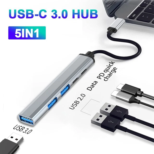 CHARGE TYPE-C SPLITTER Multiport Adapter USB C 3.0 HUB For Laptop PC ...