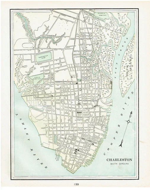 RARE! 1901 COLOR City Maps of Charleston SC and Atlanta GA RARE 11.5" X ...