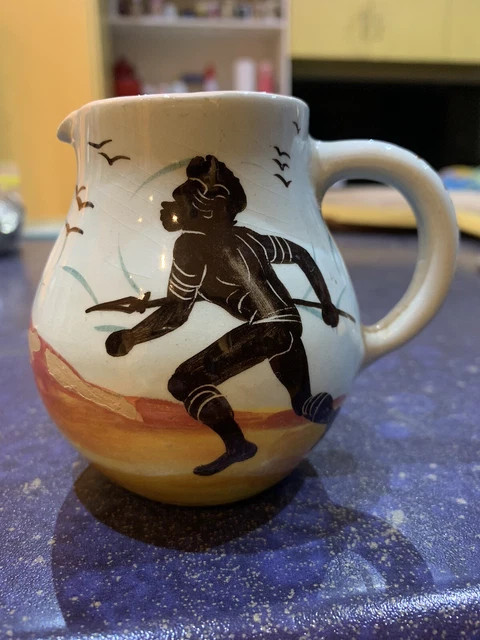 RARE VINTAGE GUY Boyd Australian Pottery Jug Aboriginal Hunting Emu $30 ...