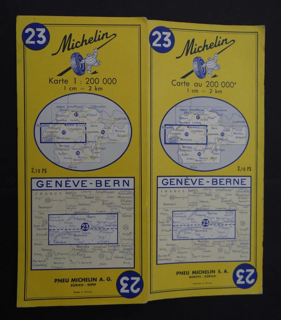 CARTE MICHELIN OLD map n°23 SUISSE BERNE GENEVE 1963 Bibendum pneu tyre ...