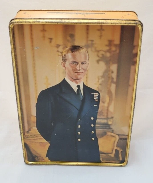 VINTAGE EDWARD SHARP & Sons Ltd Toffee Tin Prince Philip & Naval Ship ...