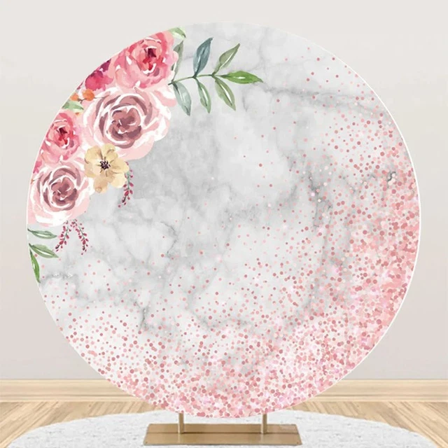 PINK FLORAL SEQUIN Marble Round Birthday Backdrop $37.88 - PicClick AU