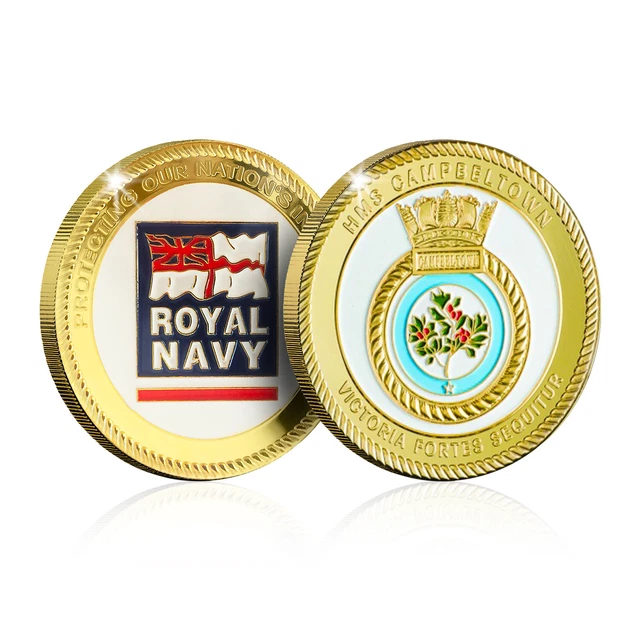 ROYAL NAVY MEMORABILIA Collectable Gold Spoof Challenge Coin HMS ...