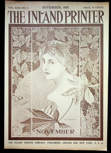 C. WARDE TRAVER COVER ONLY Inland Printer Magazine November 1898 Lady ...
