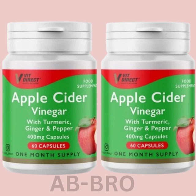 2X VIT DIRECT Apple Cider Vinegar with Tumeric Ginger & Pepper 400mg ...