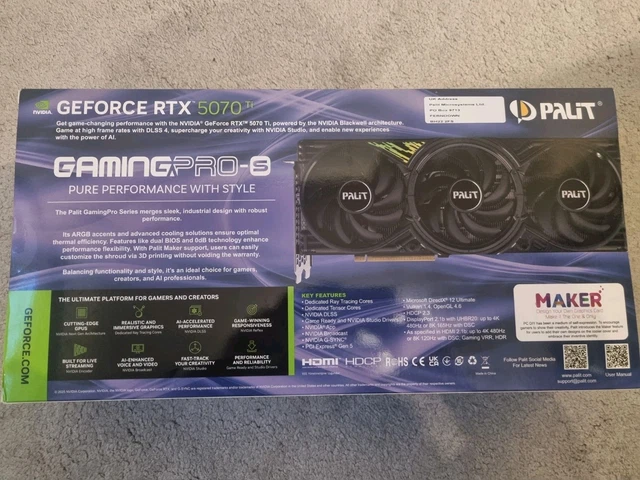 PALIT NVIDIA GEFORCE RTX 5070 Ti 16GB GDDR7 GamingPro-S Blackwell ...