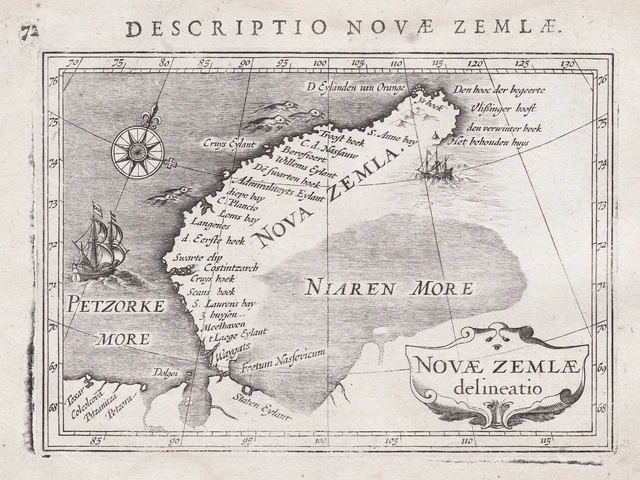NOVAYA ZEMLYA RUSSIE Arkhangelsk Map Carte Bertius Hondius Gravure sur ...