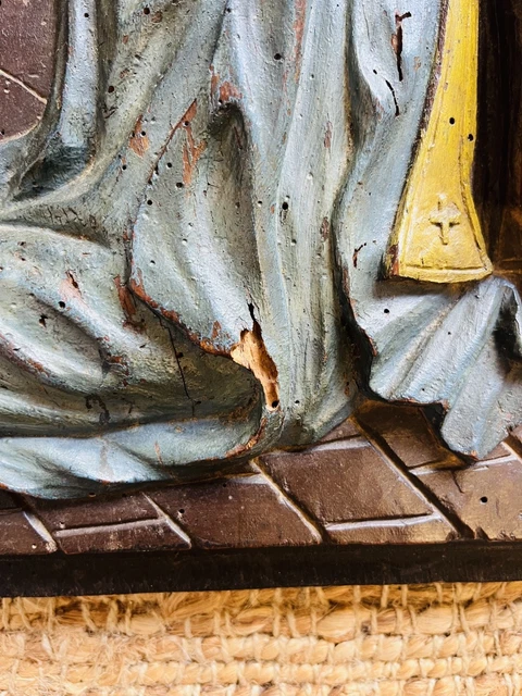 ANCIEN HAUT-RELIEF RELIGIEUX en bois polychrome – XVII/XVIIIe siècle ...