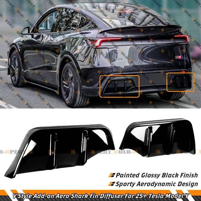 FOR 2025-26 TESLA Model Y Juniper Gloss Black Shark Fin Rear Bumper ...