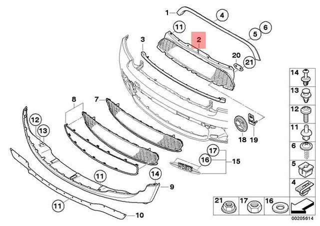 ORIGINALE MINI R55 R56 R57 griglia nera paraurti anteriore PRODUTTORE ...