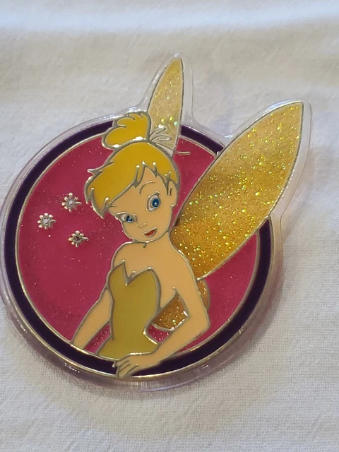 VINTAGE RARE HTF Round Plastic Glitter Sparkle Tinkerbell Button Pin ...