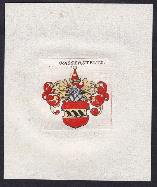 WATER STILT WATER stilt coat of arms blason heraldry copperplate 17th ...