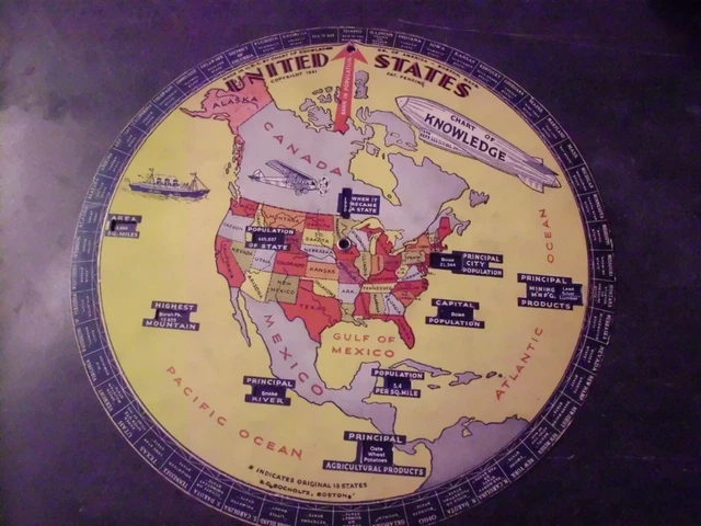 THE UNITED STATES Chart Of Knowledge 50 States Turn Wheel 1931 Rivers ...
