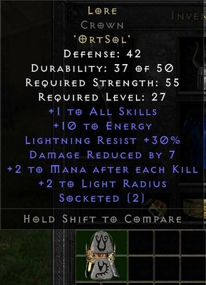 DIABLO 2: RESUSCITATO-LORE runeword CROWN +1 a tutte le competenze Helm ...