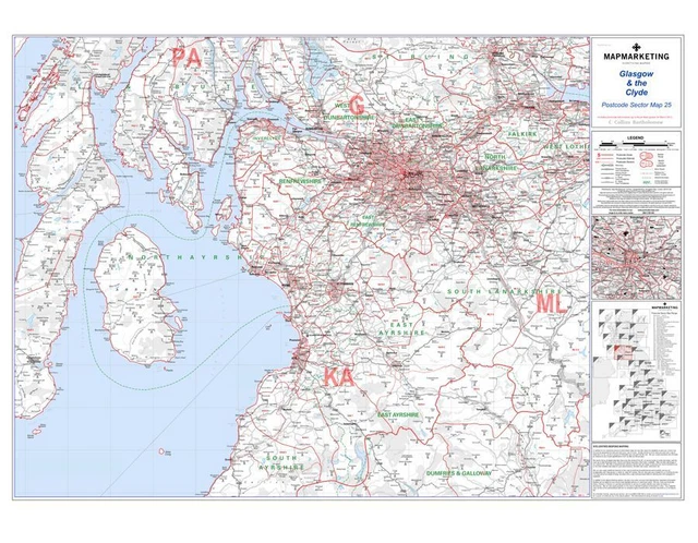 POSTCODE SECTOR MAP 25 Glasgow and the Clyde - Laminated Wall Map All ...