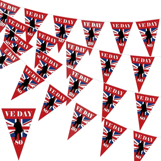 VE DAY BUNTING, VE Day 80th Anniversary Decorations, 10m 30 Flags for ...
