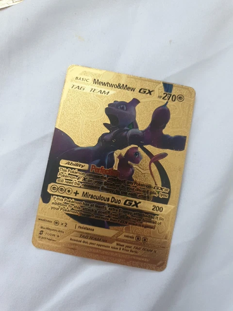 POKEMON MEWTWO & Mew GX Tag Team Gold Foil TCG Fan Art Card #71/236 EUR ...