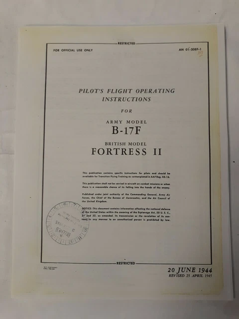 BOEING ARMY MODEL B-17F British Model Fortress II Pilots Flight ...