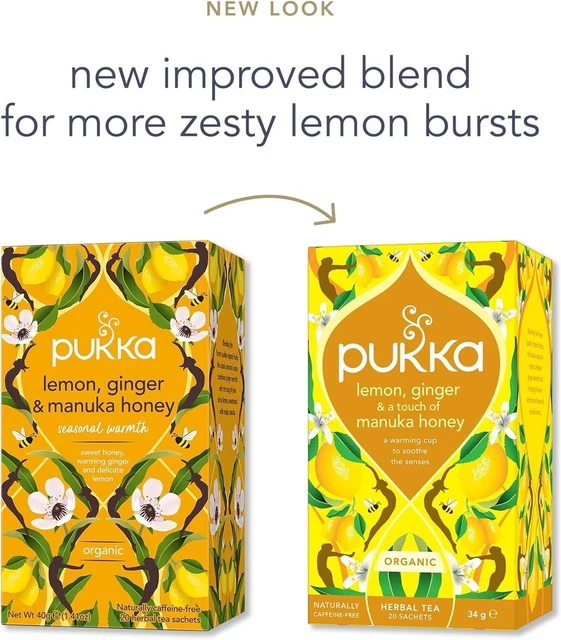 PUKKA HERBS LEMON, Ginger & Manuka Honey Herbal Tea, 80 Tea Bags £21.17 ...