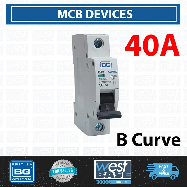 BRITISH GENERAL BG CUMB40 Circuit Breaker 230V 6kA MCB Single Pole 40Amp Type B £5.49 - PicClick UK