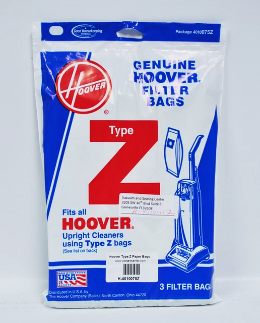 HOOVER TYPE Z Papier Vertical Aspirateur Sacs 3 Paquet 4010075Z EUR 6 ...