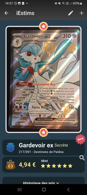 CARTE POKÉMON GARDEVOIR EX 217/091 PAF SV4.5 Destinées De Paldea FR Mint EUR 4,49 - PicClick FR