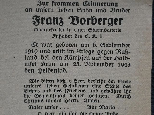 STERBEBILD WWII OBERGEFREITER Eger Sturmbatterie Halbinsel Krim Karanki ...