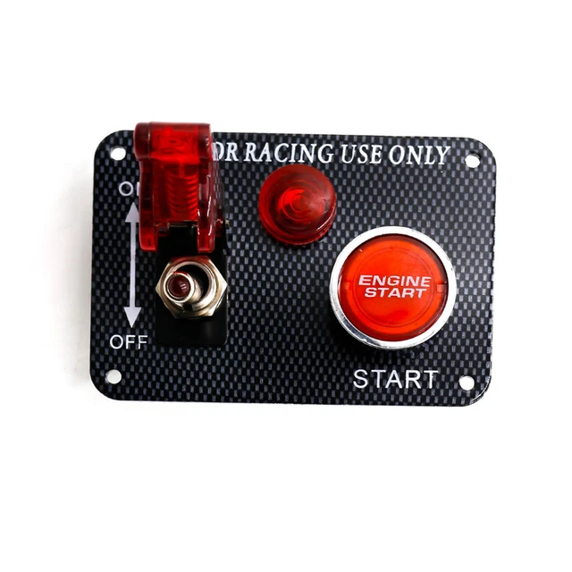 CARBON IGNITION SWITCH Panel Engine Start Push Button LED 12V Toggle ...
