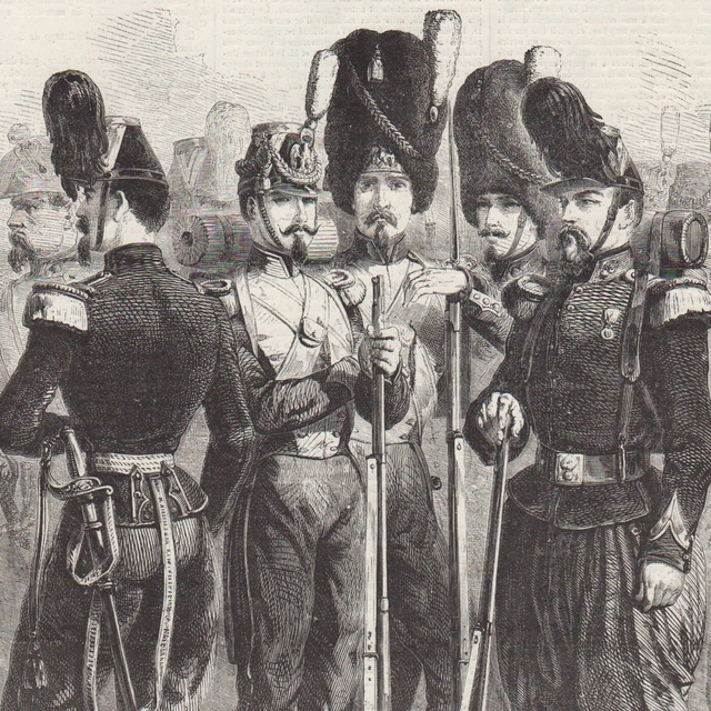 GARDE IMPÉRIALE - Uniformes de l'infanterie - Gravure de presse 1858 ...